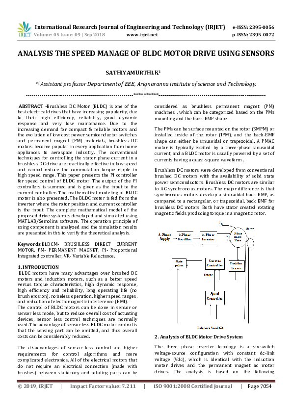 (PDF) IRJET-Analysis the Speed Manage of BLDC Motor Drive using Sensors