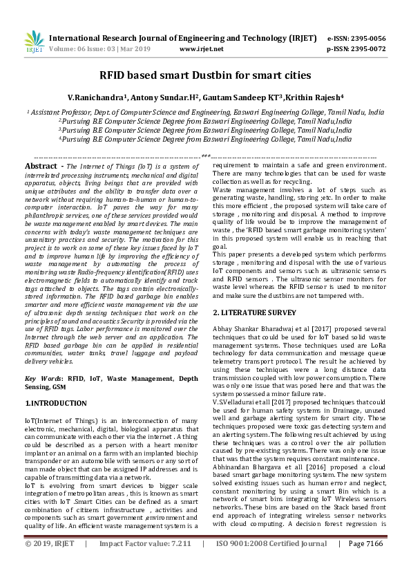 (PDF) IRJET- RFID based smart Dustbin for smart cities