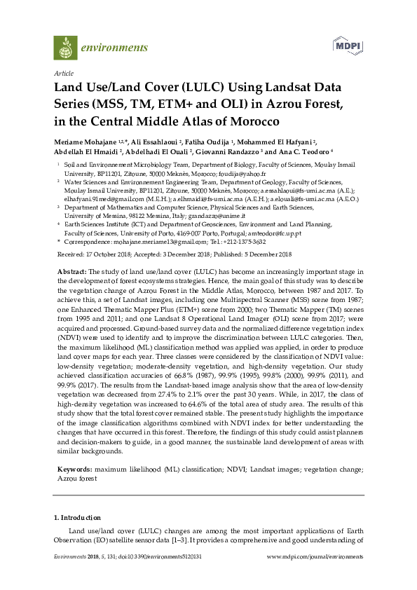 (PDF) Land Use/Land Cover (LULC) Using Landsat Data Series (MSS, TM, ETM+ and OLI) in Azrou ...