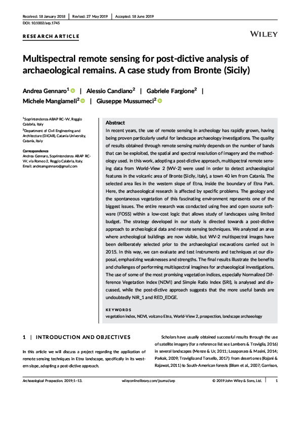 Pdf Multispectral Remote Sensing For Post‐dictive Analysis Of 2204