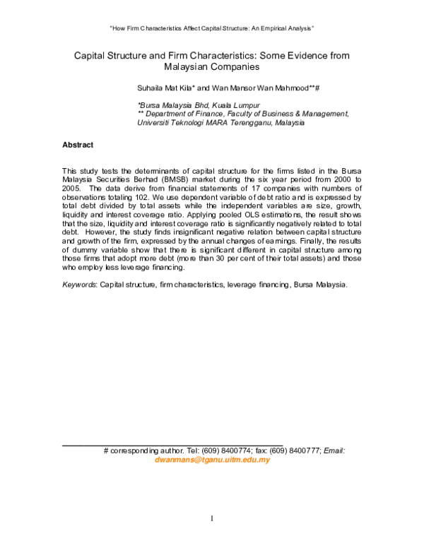 (PDF) Capital Structure and Firm Characteristics: Some Evidence from ... (PDF) Capital Structure and Firm Characteristics: Some Evidence from ...