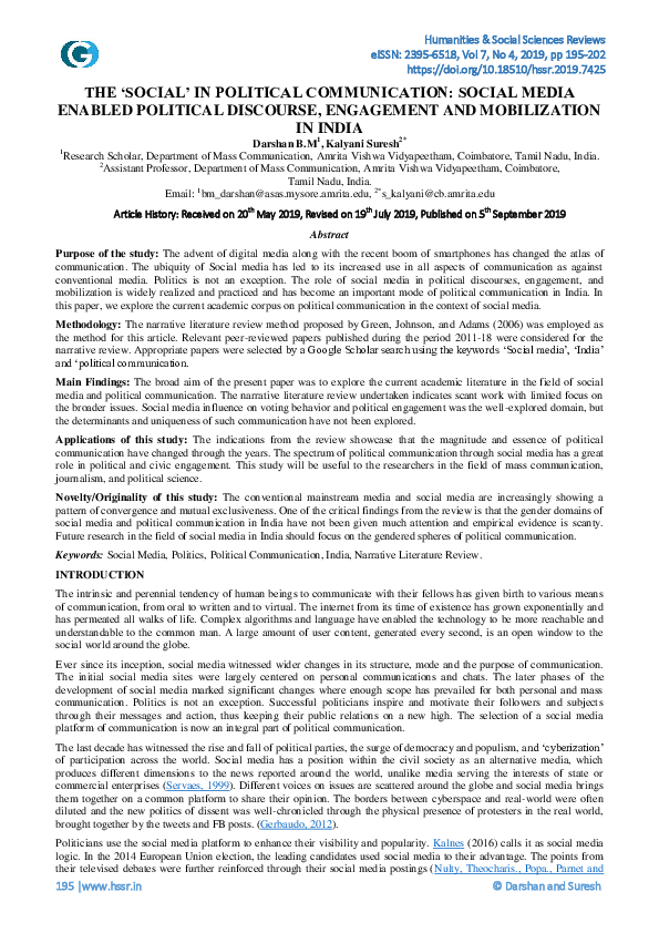 (PDF) THE ‘SOCIAL’ IN POLITICAL COMMUNICATION: SOCIAL MEDIA ENABLED ...