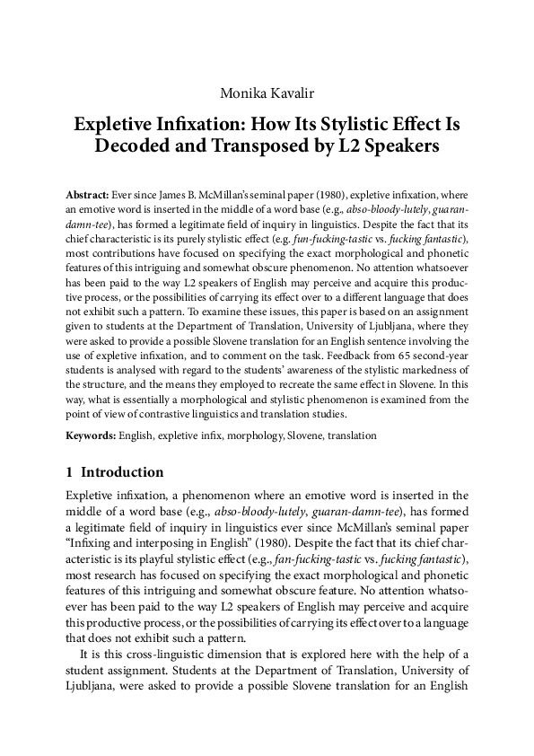 (PDF) Expletive Infixation: How Its Stylistic Effect Is Decoded and ...