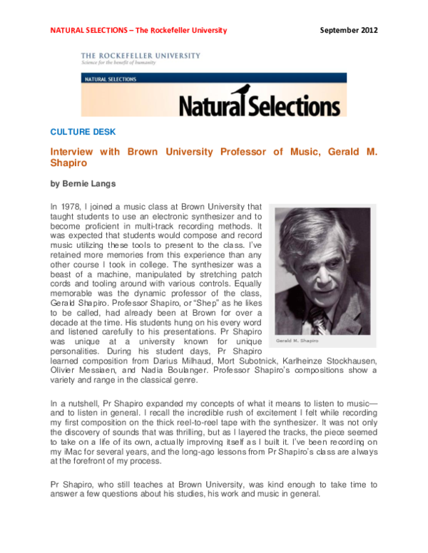 (PDF) An interview with composer and professor of music, Gerald Shapiro