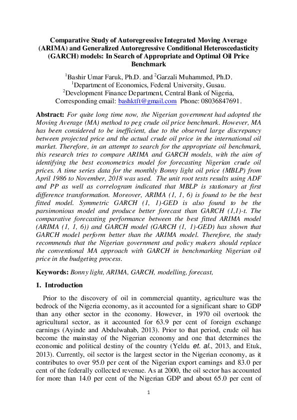 (PDF) Comparative Study of Autoregressive Integrated Moving Average (ARIMA) and Generalized ...