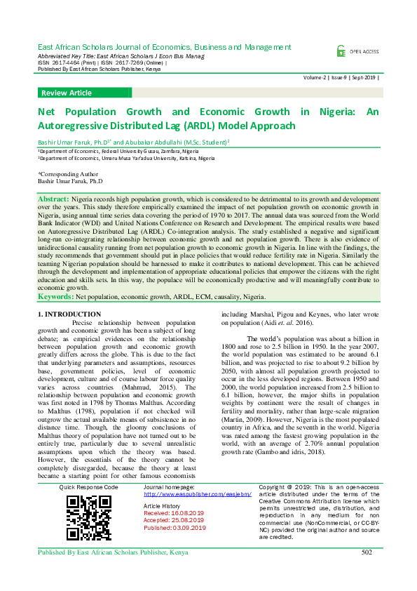 (PDF) Net Population Growth and Economic Growth in Nigeria: An ...