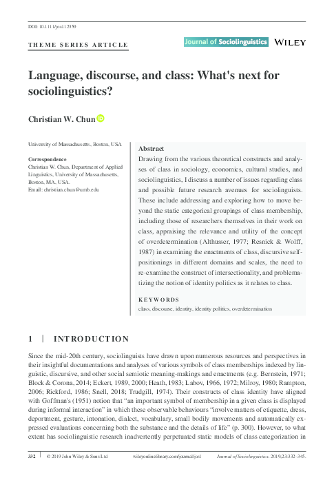 (PDF) Language, discourse, and class -What's next for sociolinguistics ...