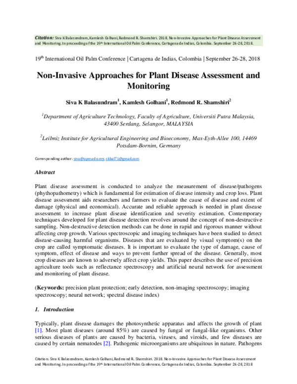 (PDF) Non-Invasive Approaches for Plant Disease Assessment and Monitoring
