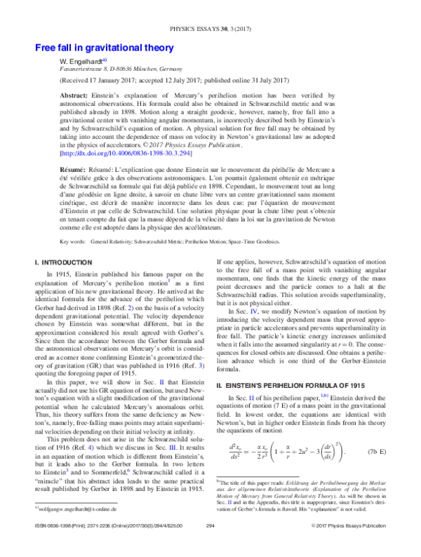 (PDF) Free fall in gravitational theory