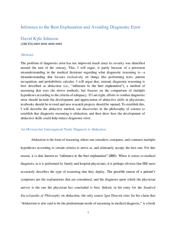 (DOC) Inference to the Best Explanation and Avoiding Diagnostic Error