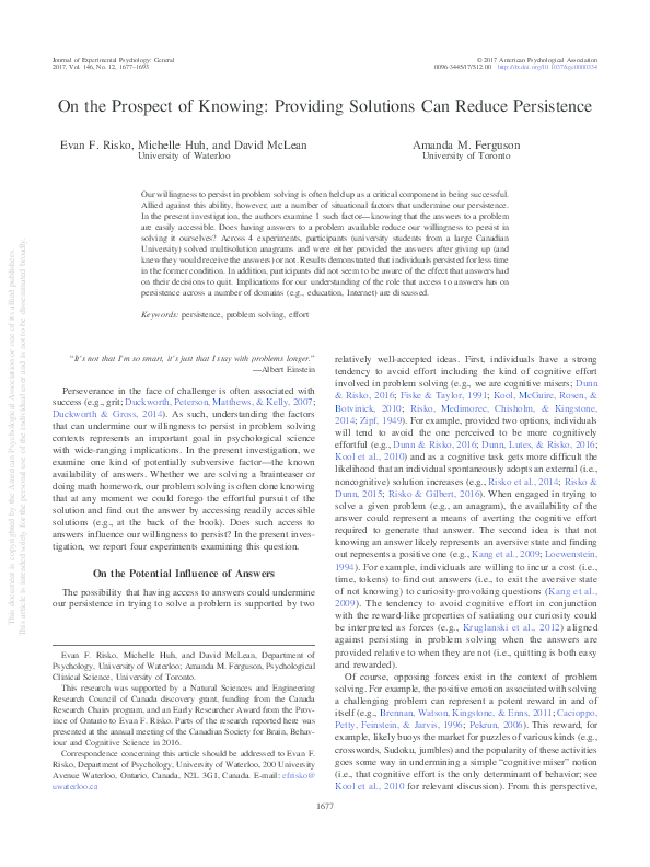 (PDF) On the Prospect of Knowing: Providing Solutions Can Reduce ...