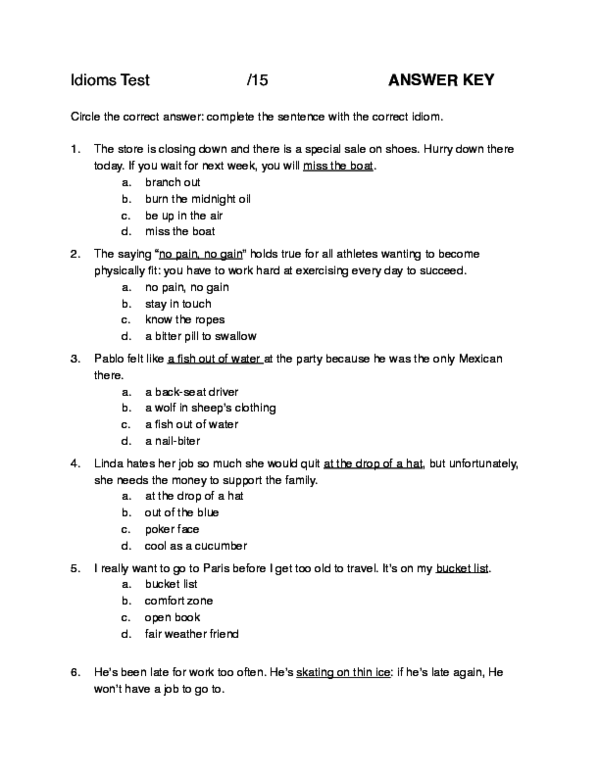 (PDF) Idioms Test