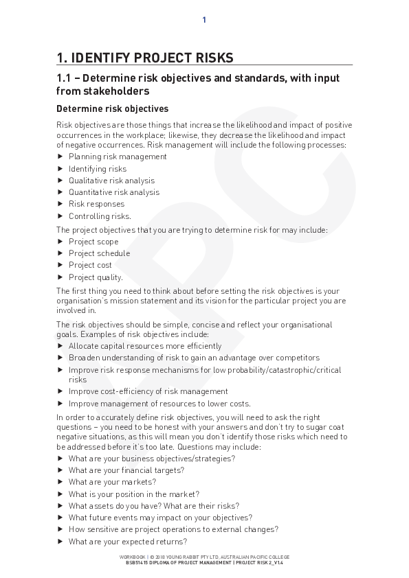 (PDF) IDENTIFY PROJECT RISKS 1.1 -Determine risk objectives and ...