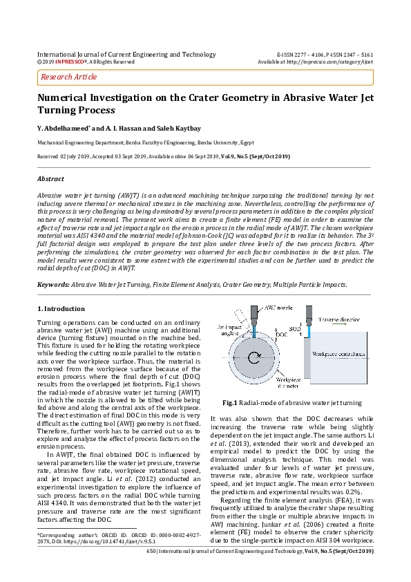 (PDF) Numerical Investigation on the Crater Geometry in Abrasive Water ...