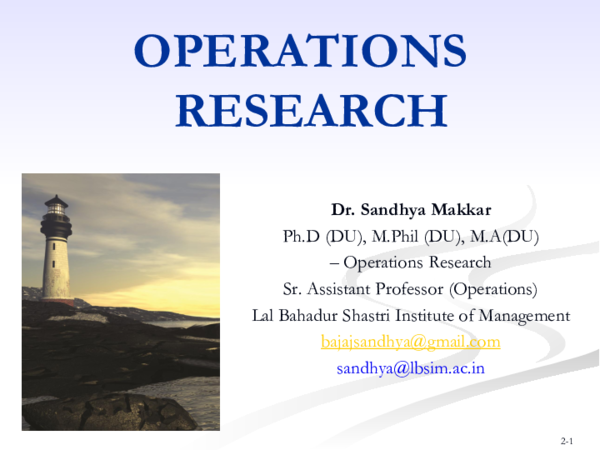 Ppt Applications Of Operations Research Using Ms Excel Solver