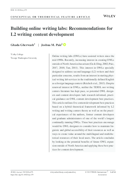 (PDF) Building online writing labs: Recommendations for L2 writing ...