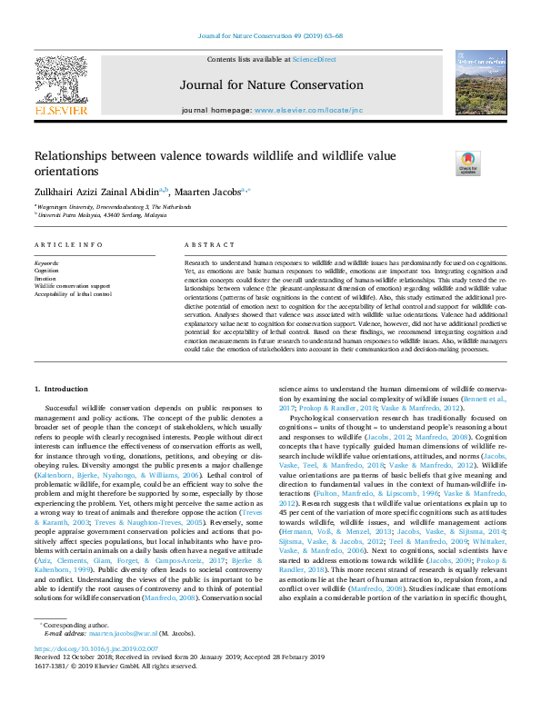 (PDF) Relationships between valence towards wildlife and wildlife value ...