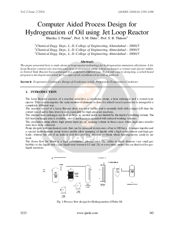 (PDF) Computer Aided Process Design for Hydrogenation of Oil using Jet ...