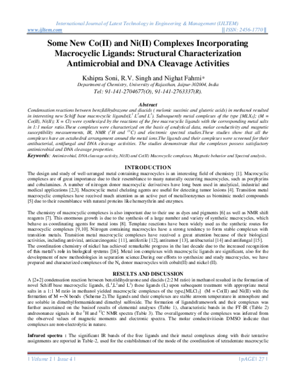 (PDF) Some New Co(II) and Ni(II) Complexes Incorporating Macrocyclic Ligands: Structural ...