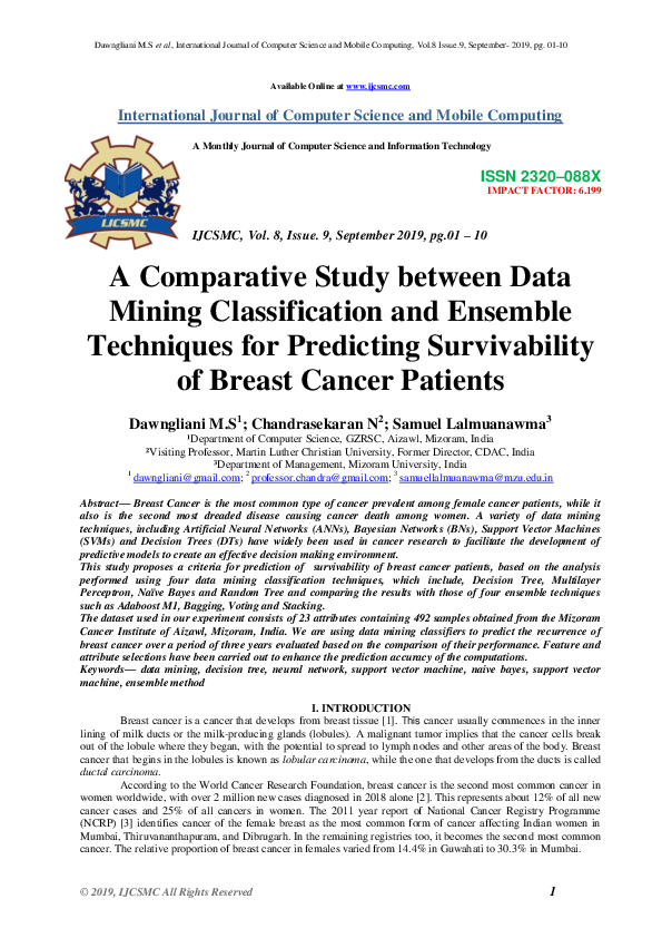 (PDF) Breast Cancer Diagnosis and Prediction Using Machine Learning and Data Mining Techniques ...