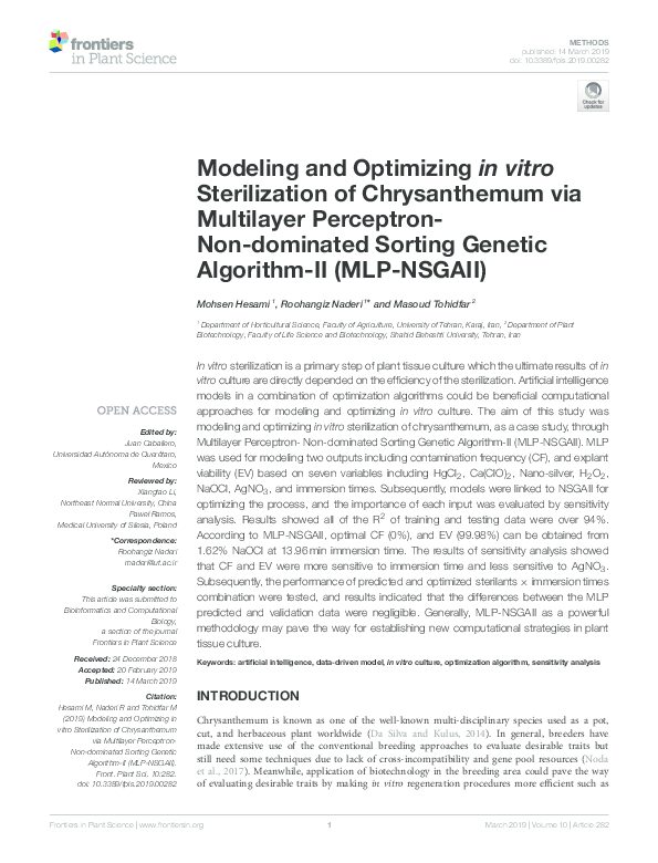 (PDF) Modeling and Optimizing in vitro Sterilization of Chrysanthemum via Multilayer Perceptron ...