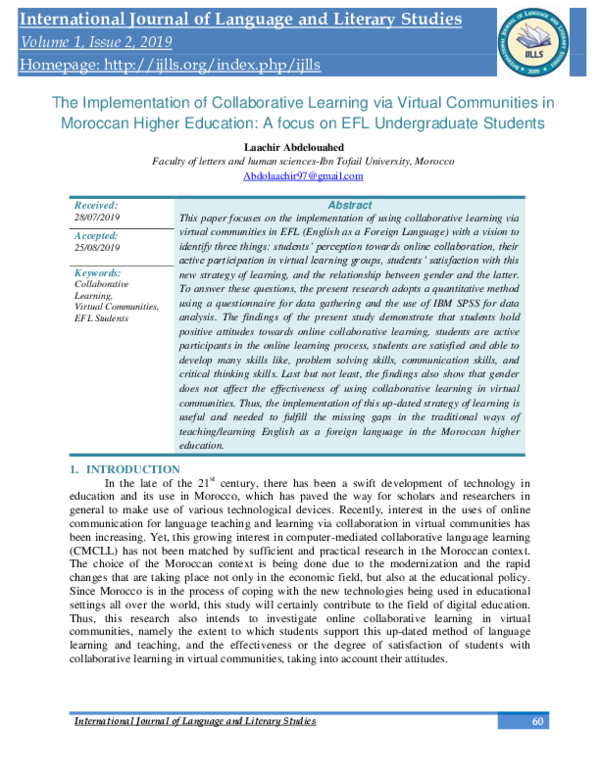 (PDF) The Implementation of Collaborative Learning via Virtual Communities in Moroccan Higher ...