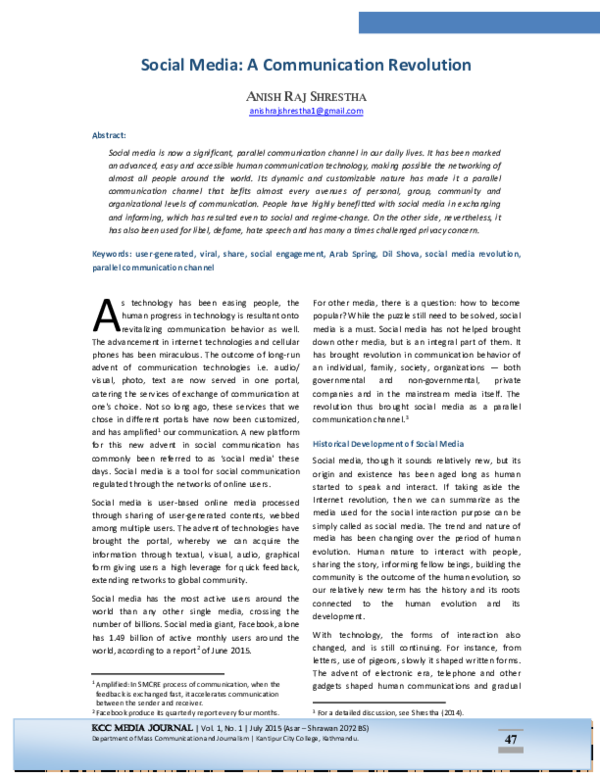 (PDF) Social Media: A Communication Revolution