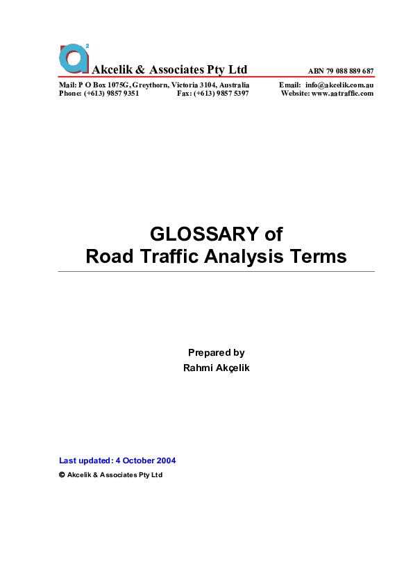 (PDF) GLOSSARY of Road Traffic Analysis Terms Prepared by Rahmi Akçelik