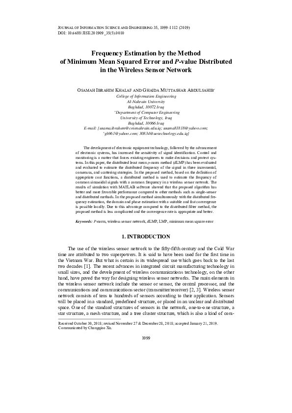 (PDF) Frequency Estimation by the Method of Minimum Mean Squared Error and P-value Distributed ...