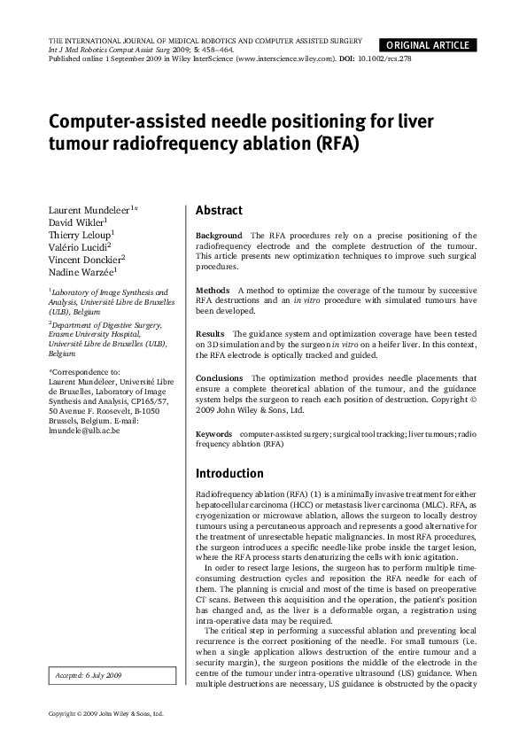 (PDF) Computer-assisted needle positioning for liver tumour ...