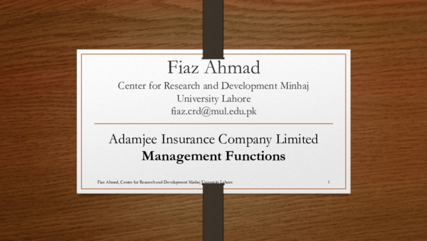(PPT) Firms Management in Pakistan A case of Adamjee Insurance Company ...