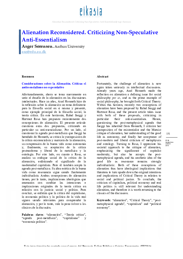 (PDF) Asger Sørensen: "Alienation Reconsidered. Criticizing Non ...