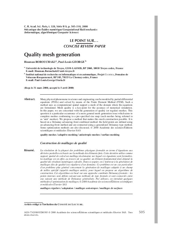 (PDF) Quality mesh generation