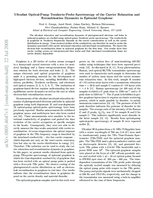 (PDF) Ultrafast Optical-Pump Terahertz-Probe Spectroscopy of the Carrier Relaxation and ...