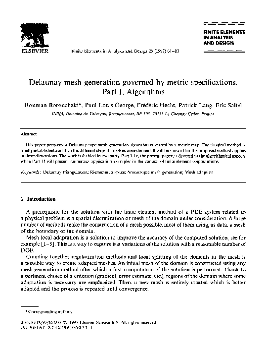 (PDF) Delaunay mesh generation governed by metric specifications. Part ...