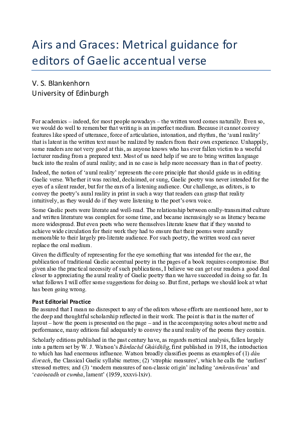 (PDF) Airs and Graces: Metrical guidance for editors of Gaelic ...