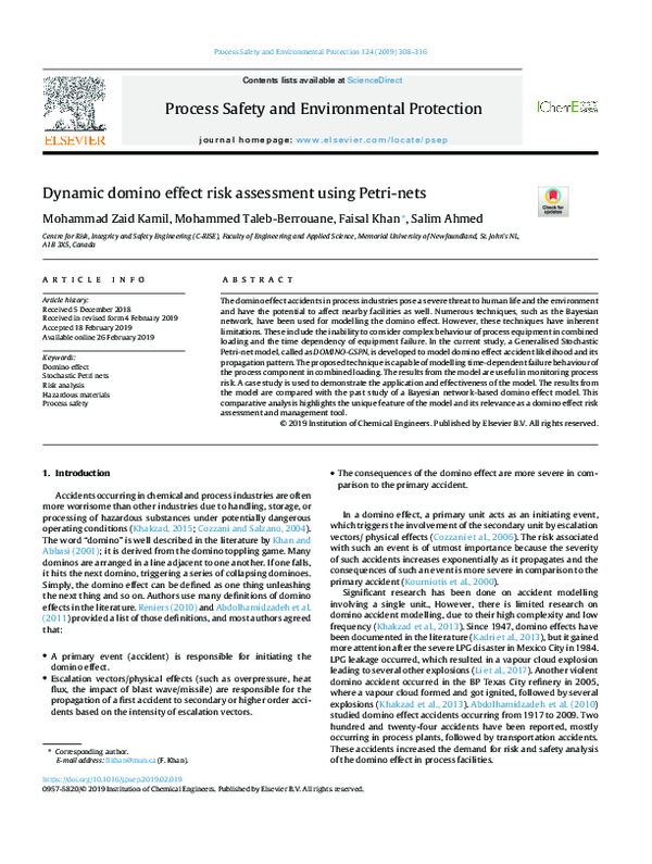 (PDF) Dynamic domino effect risk assessment using Petri-nets