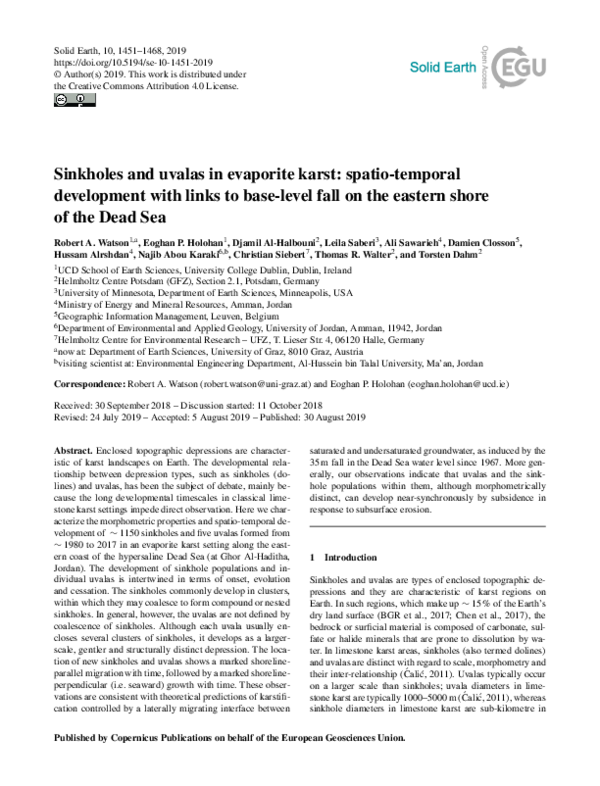 (PDF) Sinkholes and uvalas in evaporite karst: spatio-temporal ...