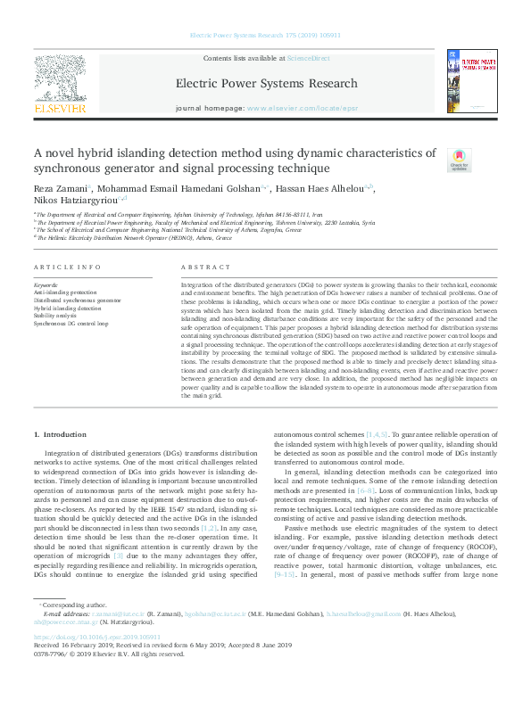 (PDF) A novel hybrid islanding detection method using dynamic characteristics of synchronous ...