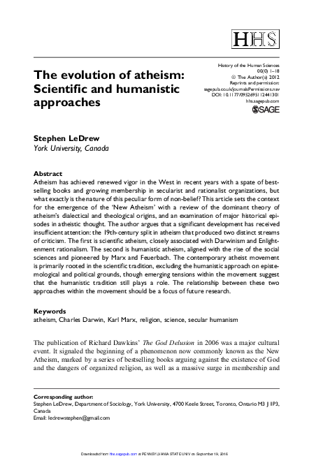 (PDF) The evolution of atheism: Scientific and humanistic approaches