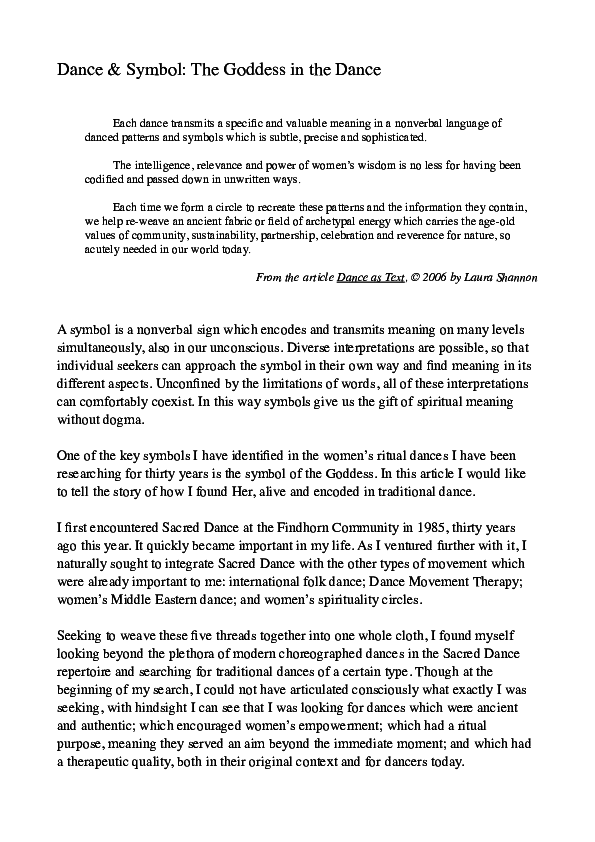 (PDF) Dance and Symbol: The Goddess in the Dance