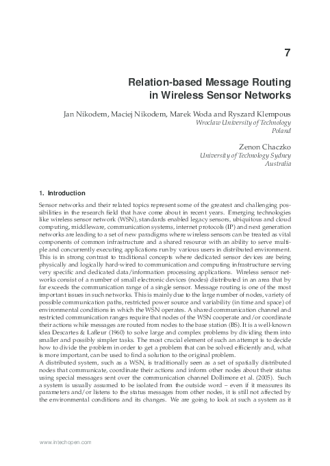 (PDF) Relation-based Message Routing in Wireless Sensor Networks