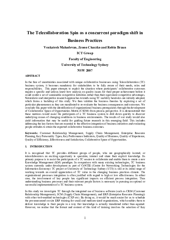 (PDF) The Telecollaboration Spin as a concurrent paradigm shift in Business Practices