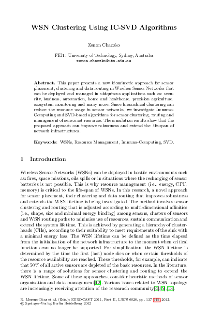 (PDF) WSN Clustering Using IC-SVD Algorithms