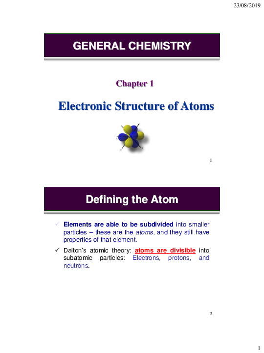 (PDF) Electronic Structure of Atoms GENERAL CHEMISTRY 2