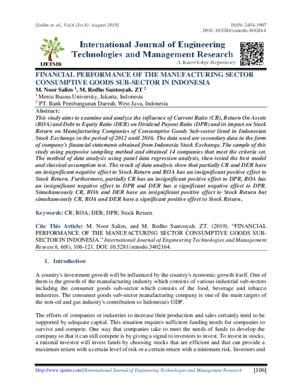 (PDF) FINANCIAL PERFORMANCE OF THE MANUFACTURING SECTOR CONSUMPTIVE ...