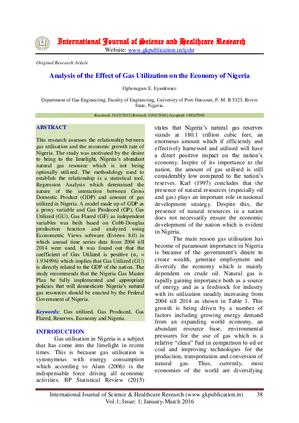 (PDF) Analysis of the Effect of Gas Utilization on the Economy of Nigeria