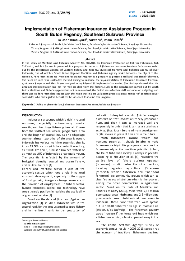 (PDF) Implementation of Fisherman Insurance Assistance Program in South ...