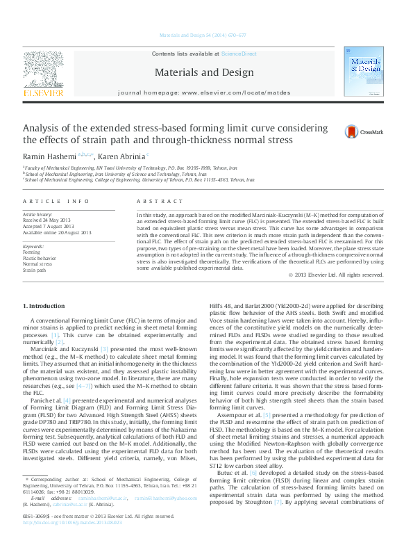 Pdf Analysis Of The Extended Stress Based Forming Limit Curve Considering The Effects Of