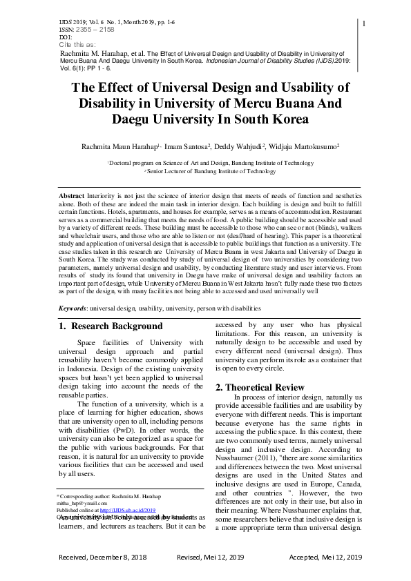(PDF) The Effect of Universal Design and Usability of Disability in ...